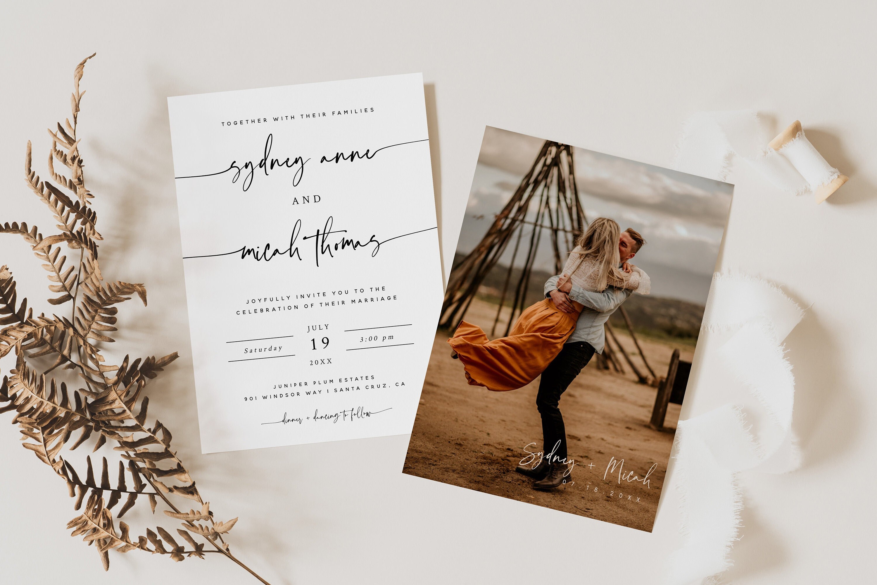 Modern Wedding Invitation Template Editable Minimalist - Etsy