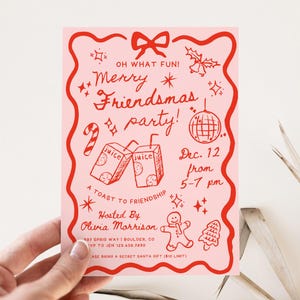 Kids Friendsmas Christmas Party Invitation Template Whimsical Hand ...