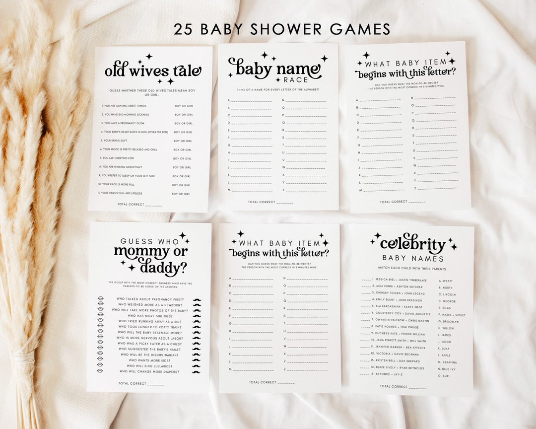 Minimalist Baby Shower Games Bundle, Baby Shower Game Package, Editable ...