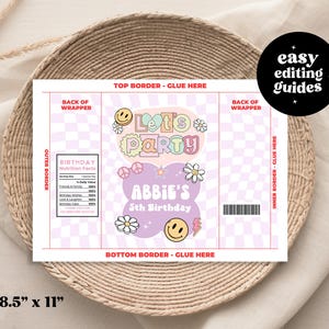 Preppy Smiley Face Birthday Chip Bag, Editable Groovy Retro Birthday ...