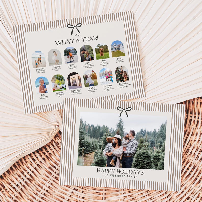 Neutral Happy Holidays Photo Card Template | Modern Stripe Christmas ...