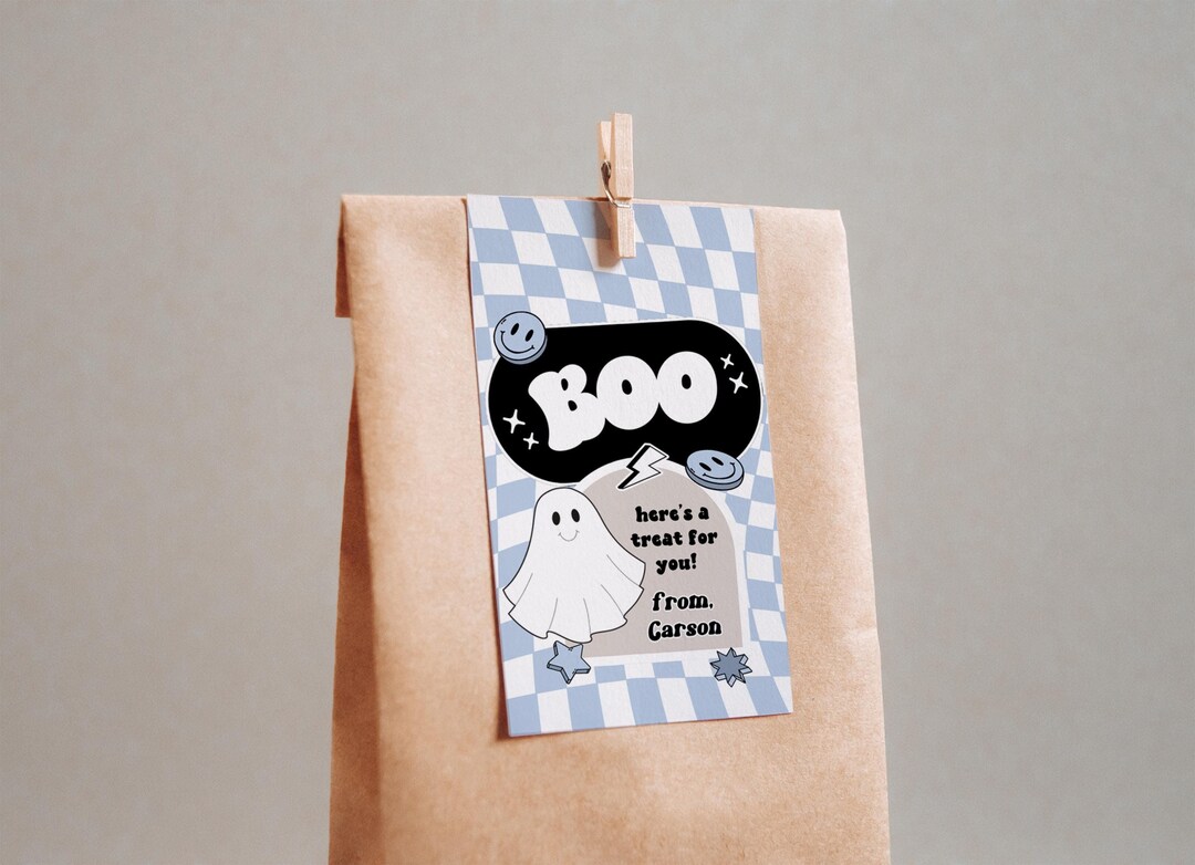 Editable Retro Halloween Favor Tags Boo Gift Tag Costume Party Trick or ...