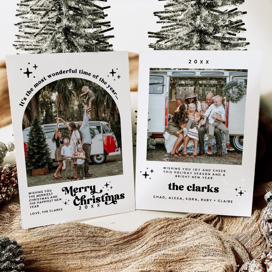 Retro Holiday Card, Photo Christmas Card Template, Printable Christmas ...
