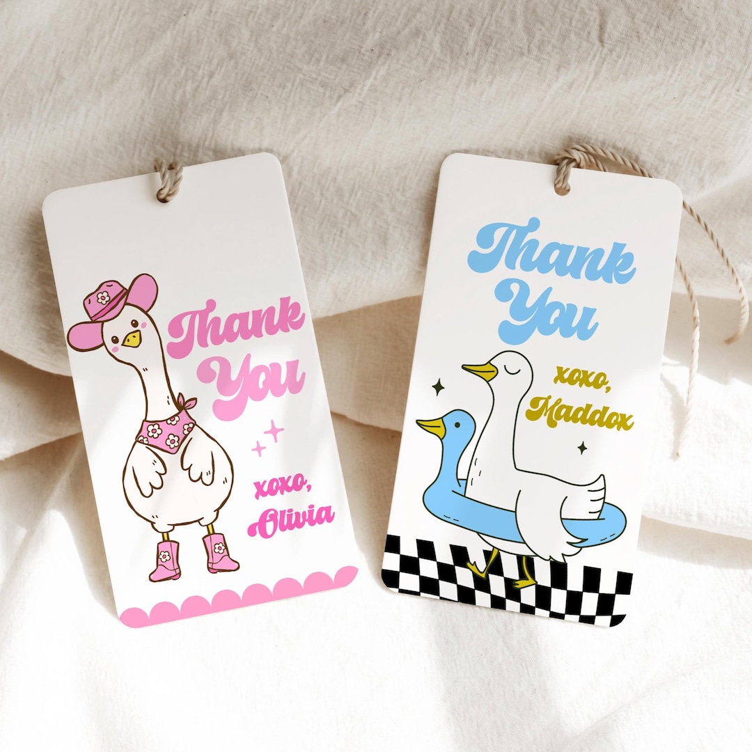 Boy Girl Silly Goose Thank You Tag Template, Sibling Birthday Favor Two ...