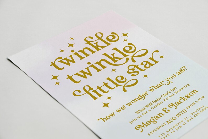 Twinkle Twinkle Little Star Gender Reveal Invitation Editable Template ...