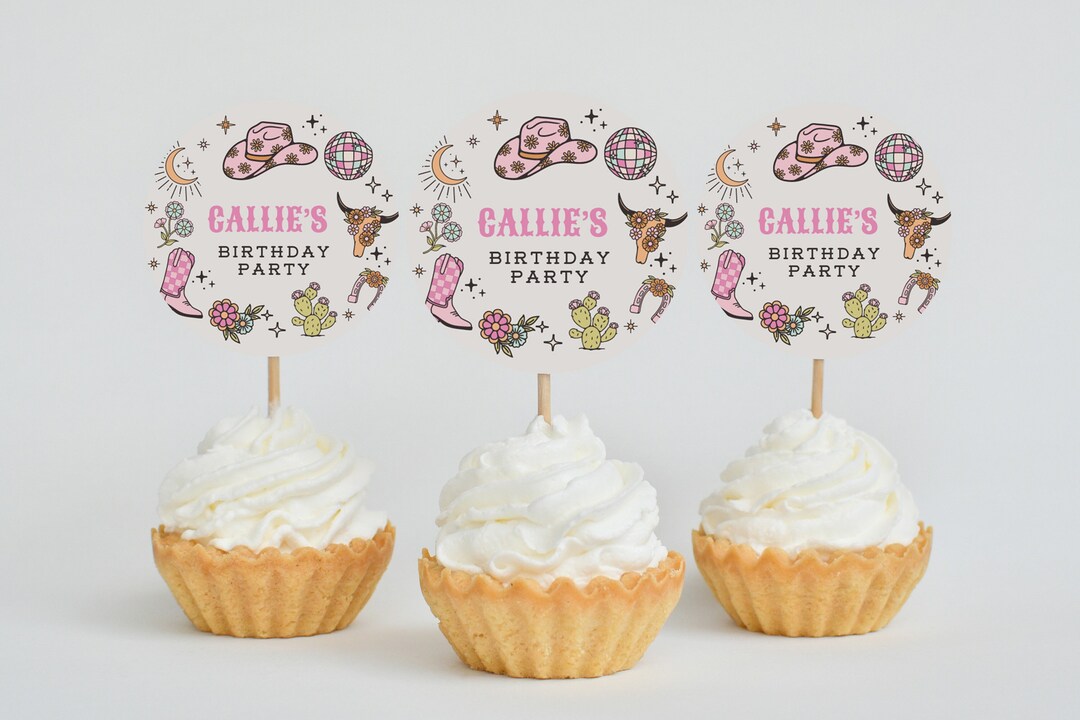 Space Cowgirl Birthday Cupcake Toppers Template, Editable Rodeo Cupcake ...