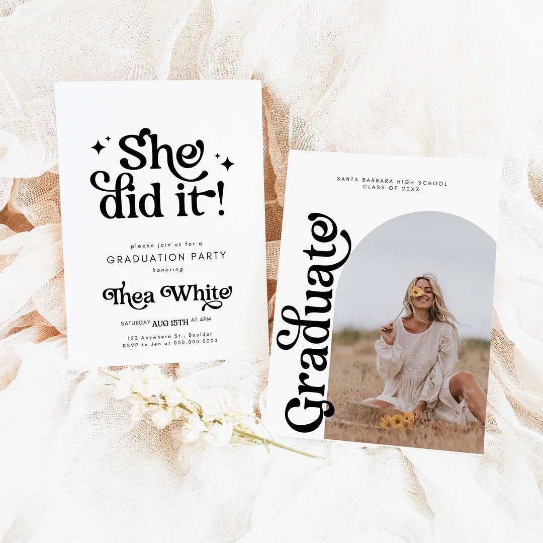 Boho Graduation Announcement, Minimalist Graduation Party Invitation ...