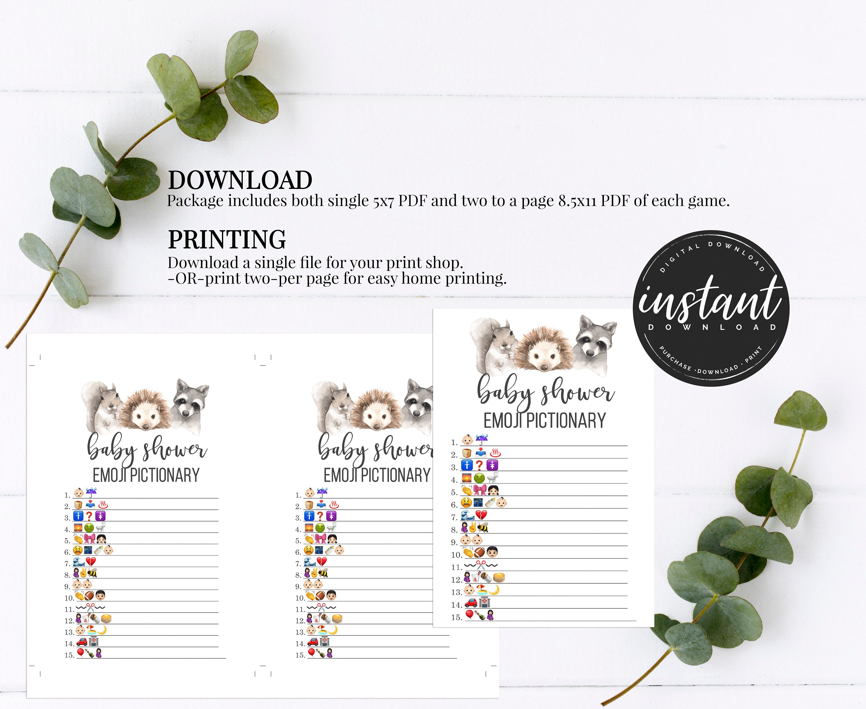 Woodland Baby Shower Games Bundle, Woodland Animal Baby Shower Games ...