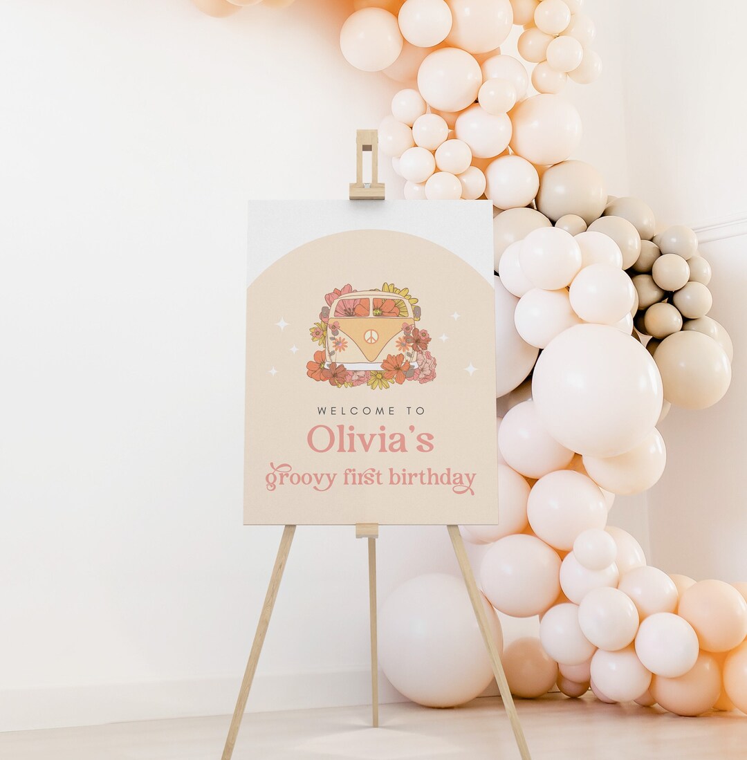 Groovy One Welcome Sign, First Birthday Sign, Retro Birthday Welcome ...
