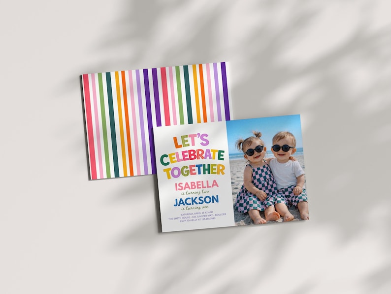 Twin Birthday Invitation Template, Joint Birthday Invite, Sibling ...