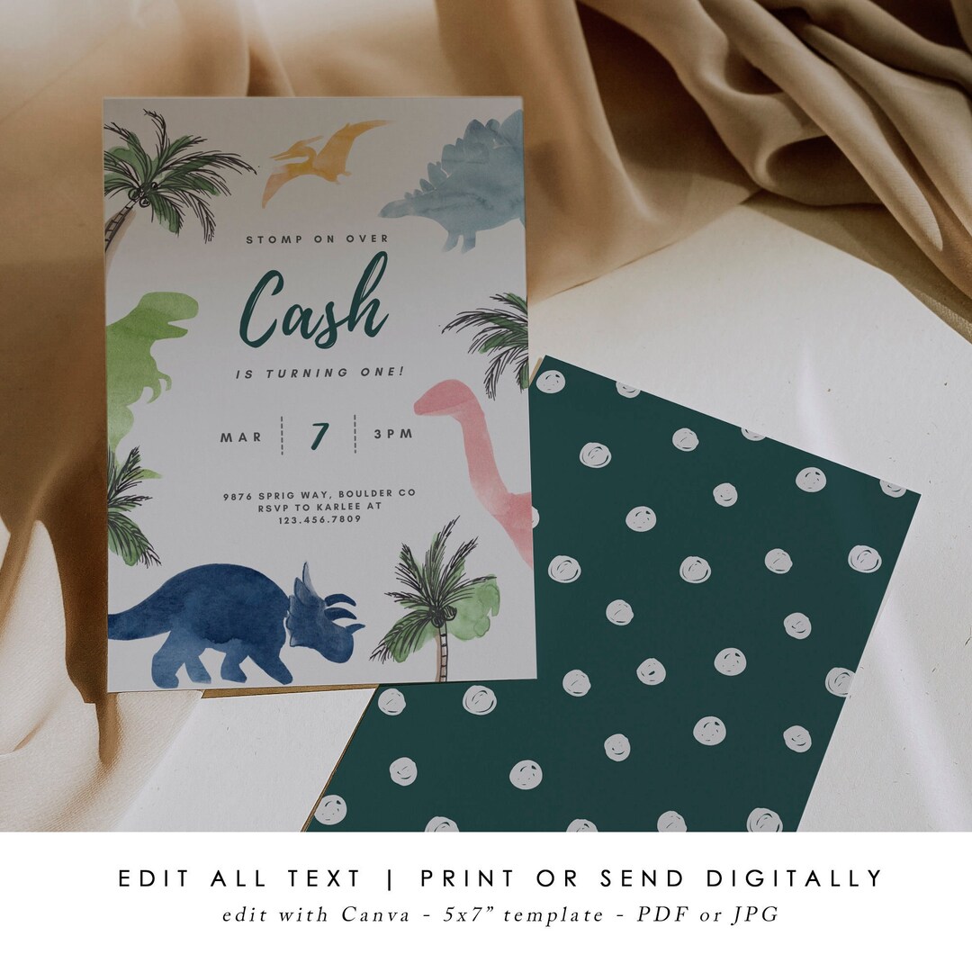 Dinosaur Birthday Invitation Canva Template, Boy Birthday Invite, Dino ...