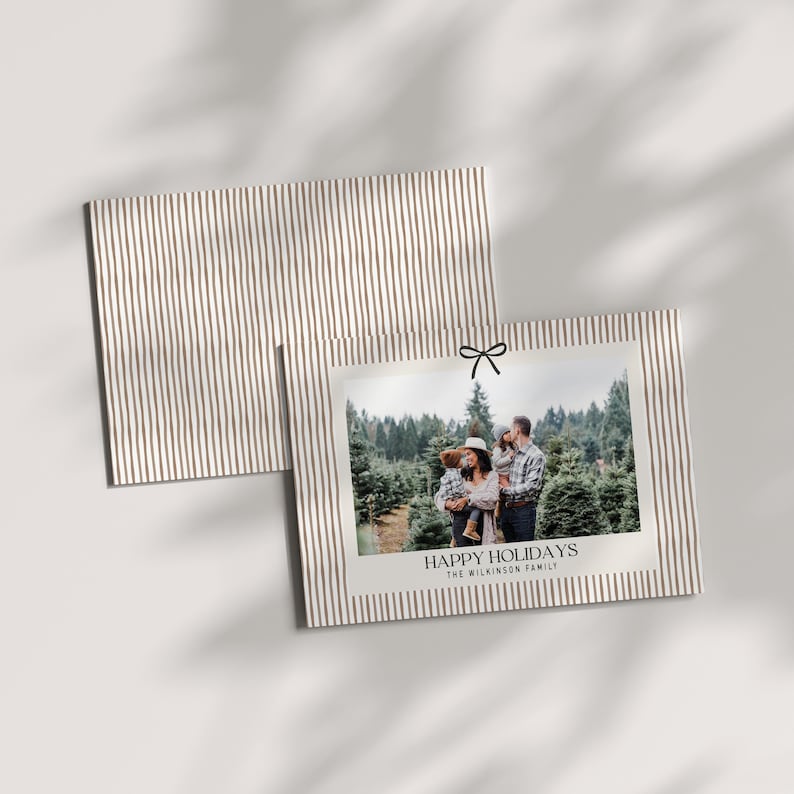 Neutral Happy Holidays Photo Card Template | Modern Stripe Christmas ...