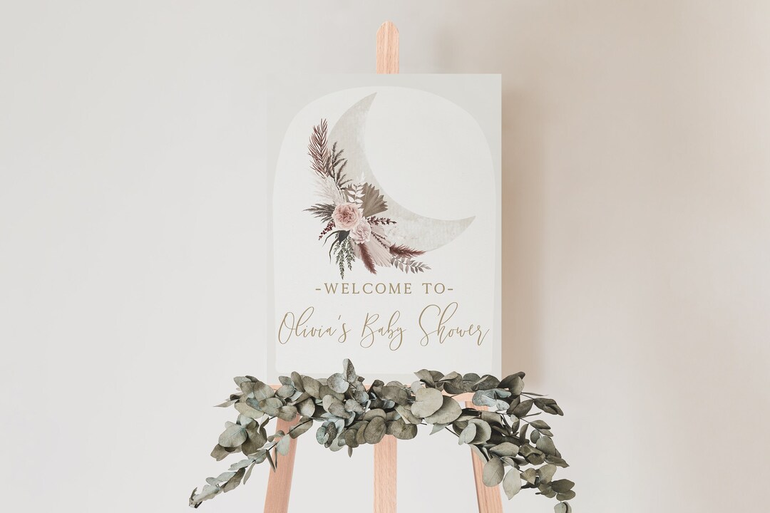 Boho Moon Welcome Sign Template, Over the Moon Welcome Sign, Girl Baby ...