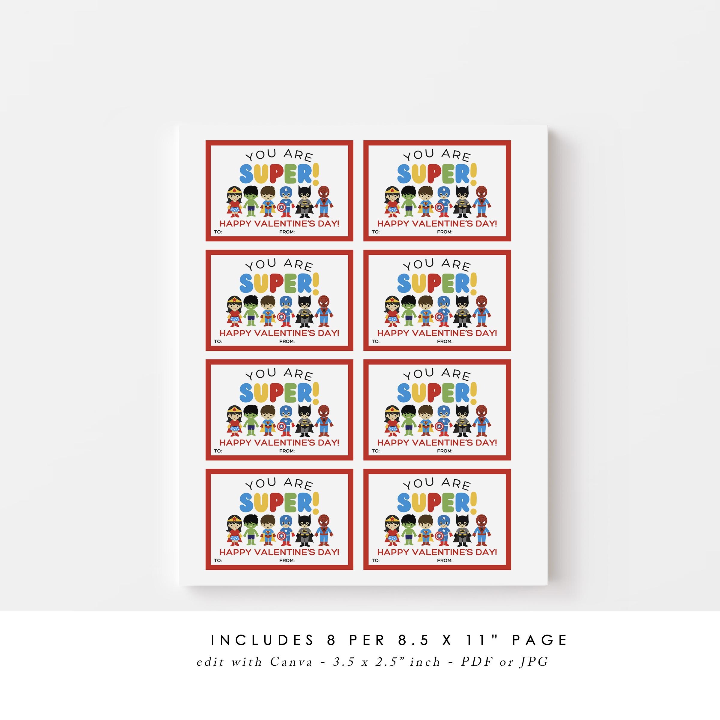 SUPERHERO Valentines INSTANT DOWNLOAD, Printable Valentine Cards, Kids ...