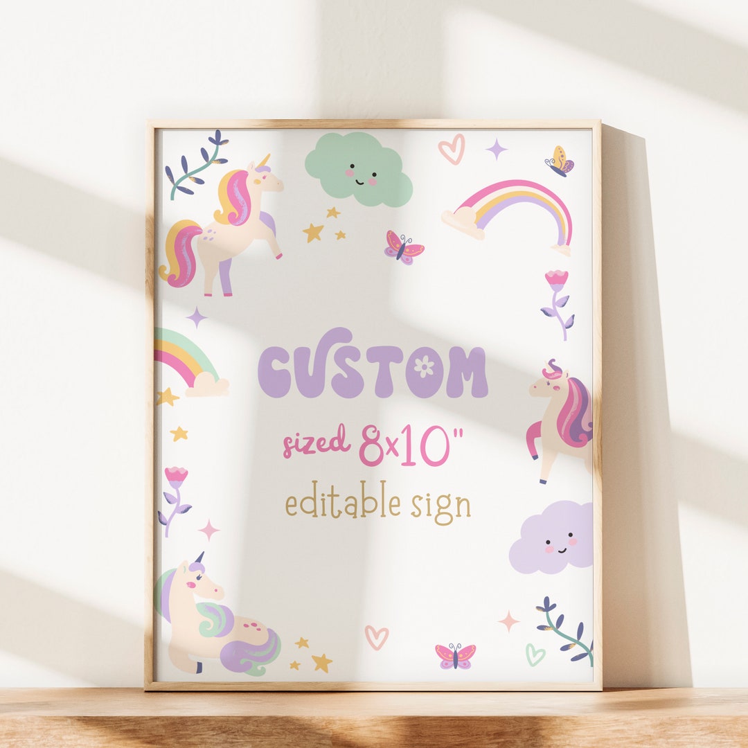 Editable Unicorn Custom Sign Magical Party Girl Pink Pastel First ...
