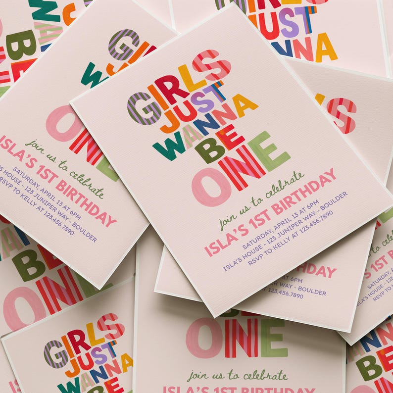 Girls Just Wanna Be One Birthday Invitation, 1st Birthday Girl Invite ...