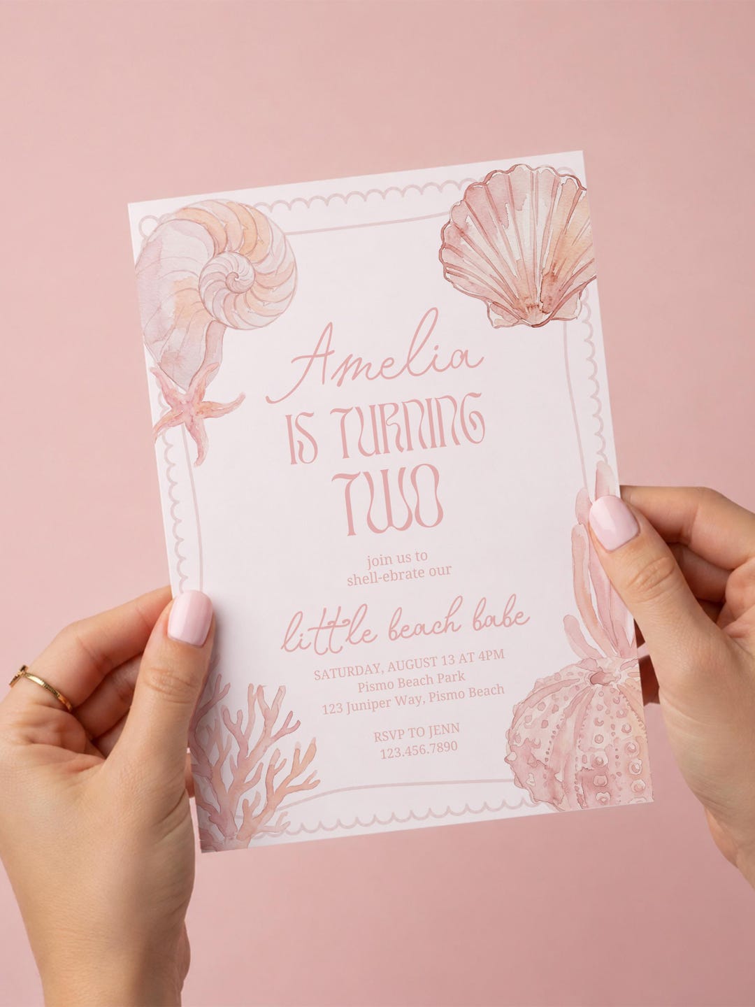 Shell Birthday Invitation Template, Beach Birthday Invite, Editable ...