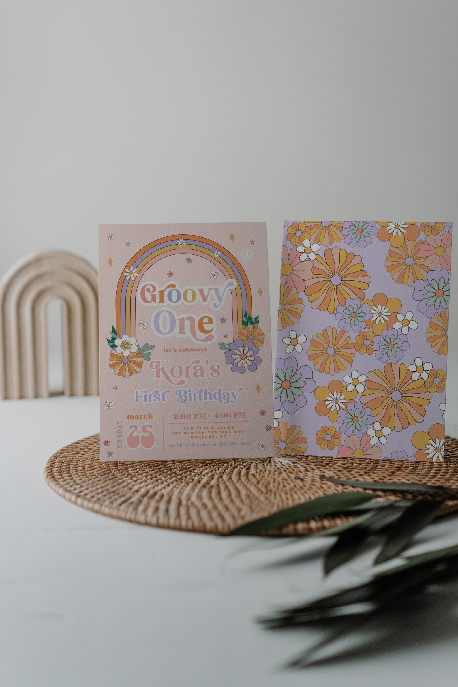 Groovy One Birthday Invite Template, One Groovy Girl Hippie Rainbow 70s ...