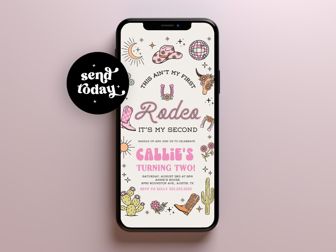 Editable My Second Rodeo Invitation Cowgirl Birthday Invite Wild West ...