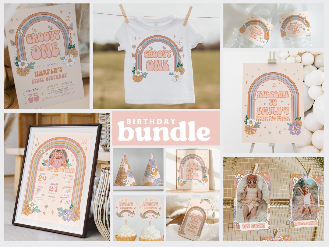 Groovy One Bundle, Editable Retro Birthday Party Package, Hippie Vibes ...