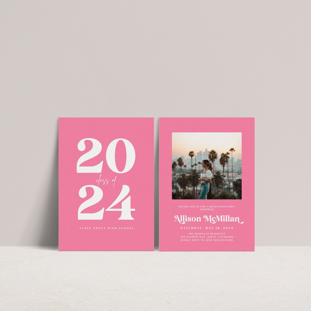 Hot Pink Graduation Invitation Template, Senior Graduation Announcement ...