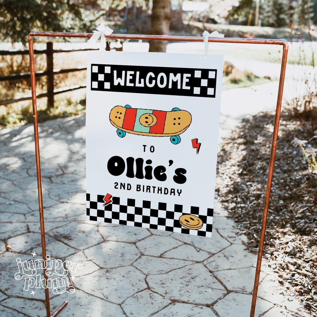 Editable Skateboard Welcome Poster, Boy Birthday Welcome Sign ...