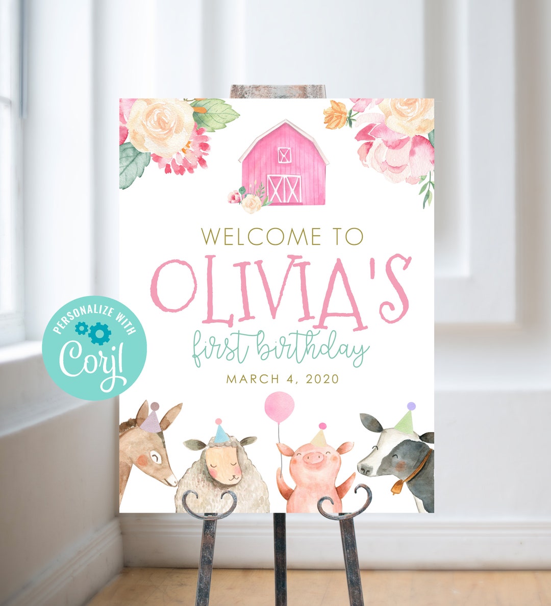 Girl Farm Animal Welcome Sign, Welcome Sign, Farm Birthday Welcome Sign ...