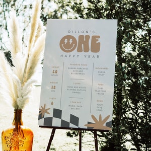 One Happy Dude Birthday Stats Poster Smiley Face Retro Birthday ...