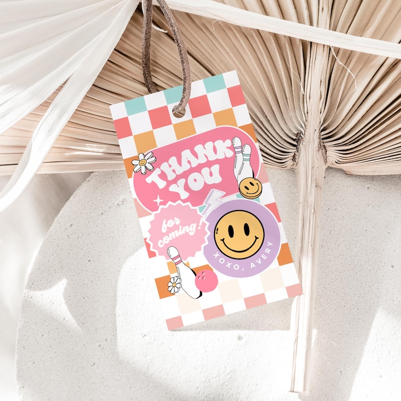 Bowling Birthday Food Label Template, Checkered Happy Face Birthday ...