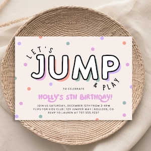 TRAMPOLINE BIRTHDAY INVITATION Girl Trampoline Party Jump Party ...