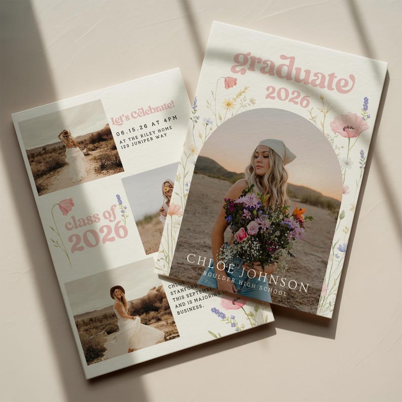 Wildflower Graduation Invitation Suite Template | Photo Grad Invite ...
