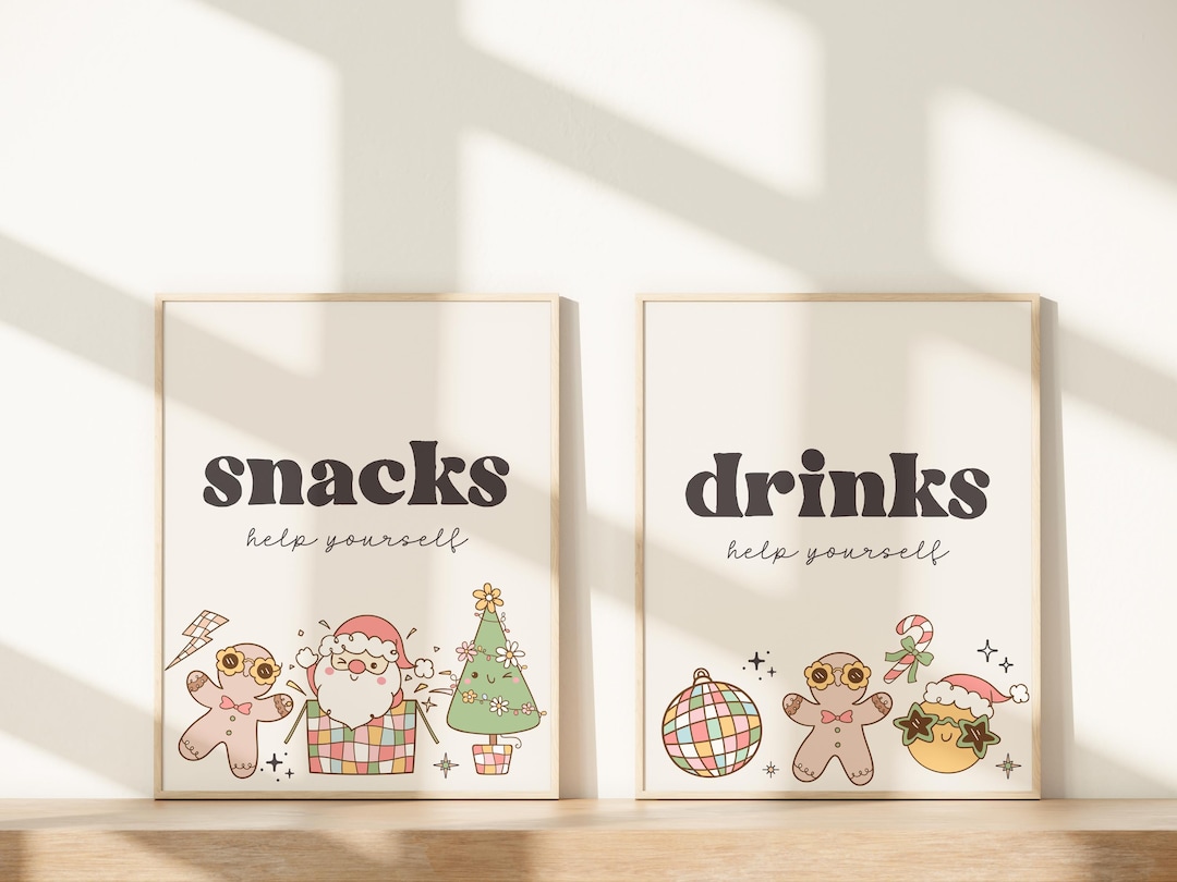 Retro Kids Christmas Party Signs, Groovy Cute Christmas Party Decor, Oh ...