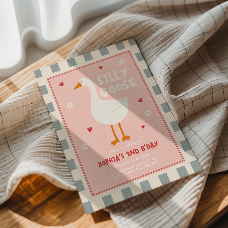 Silly Goose Birthday Invitation, Pink Retro Goose Party Invite ...