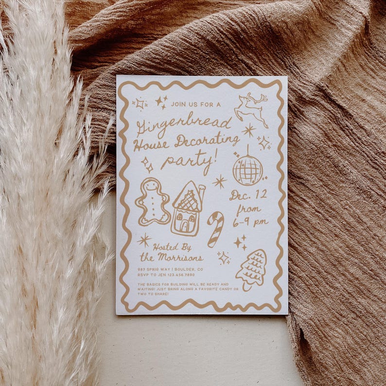 Whimsical Gingerbread House Decorating Party Invitation, Christmas ...