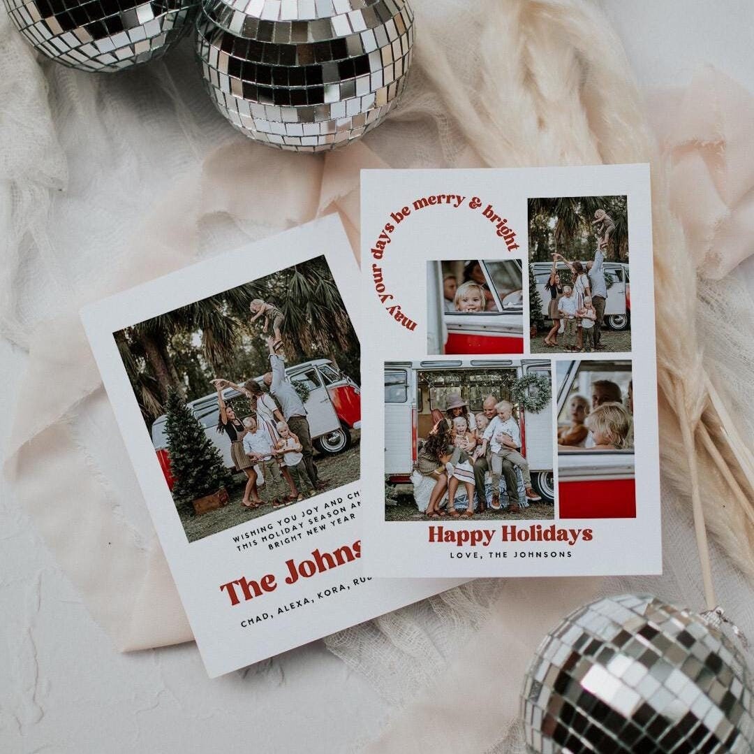 Modern Holiday Card Template, Photo Christmas Card, Boho Holiday Card ...