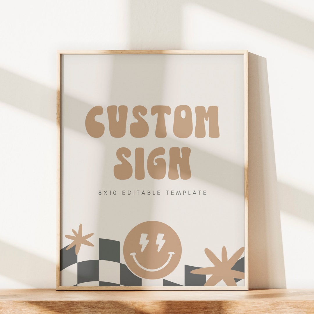 Happy Dude Editable Sign Template Boy Birthday Signage Smile Face Retro ...