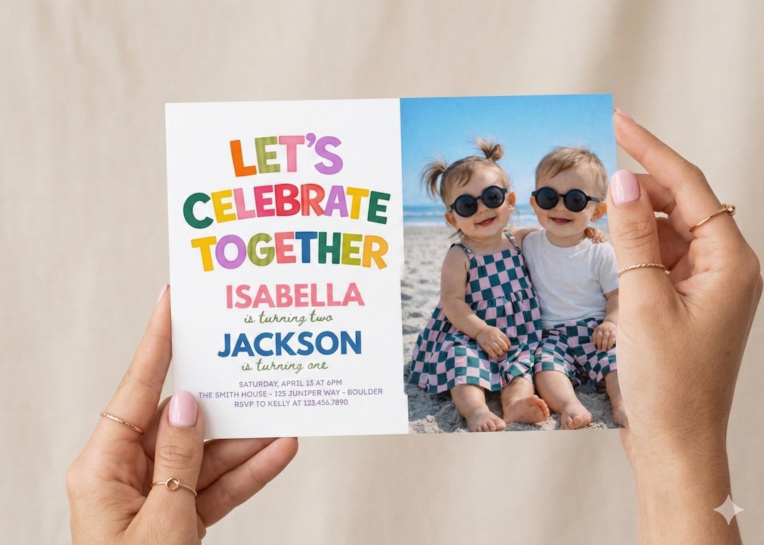 Twin Birthday Invitation Template, Joint Birthday Invite, Sibling ...