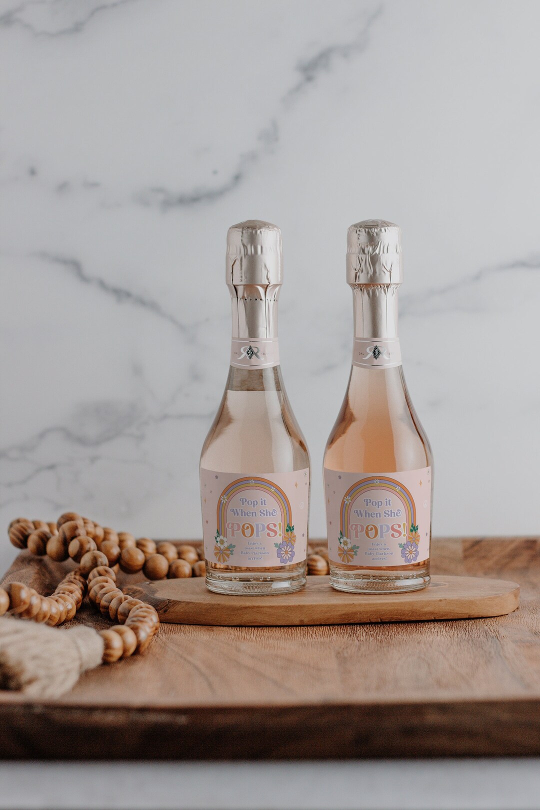 Pop It When She Pops Mini Champagne Label Template, Groovy Baby Shower ...