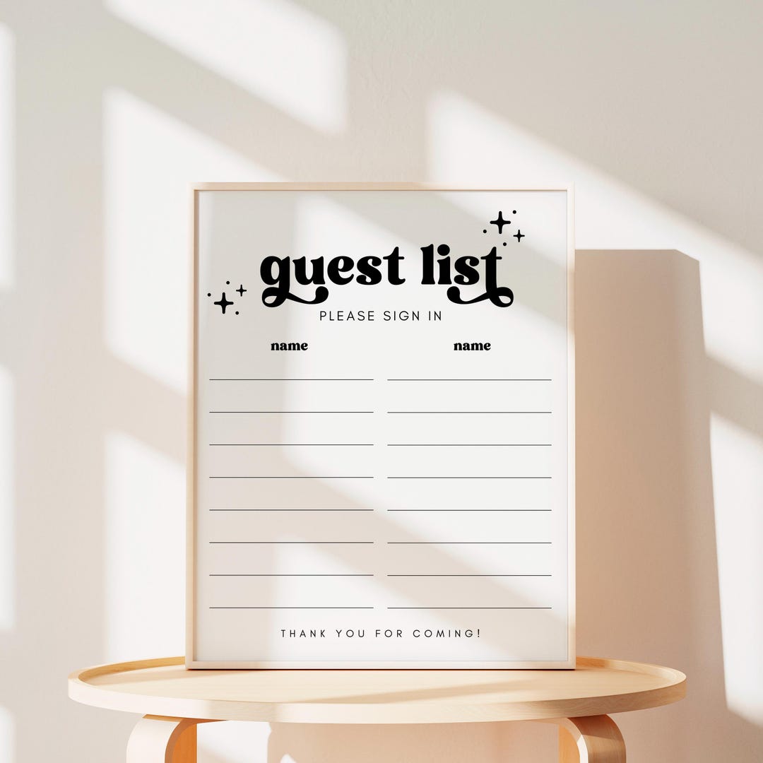 Guest List Please Sign Printable, Guest Sign In, Guest List Sign ...
