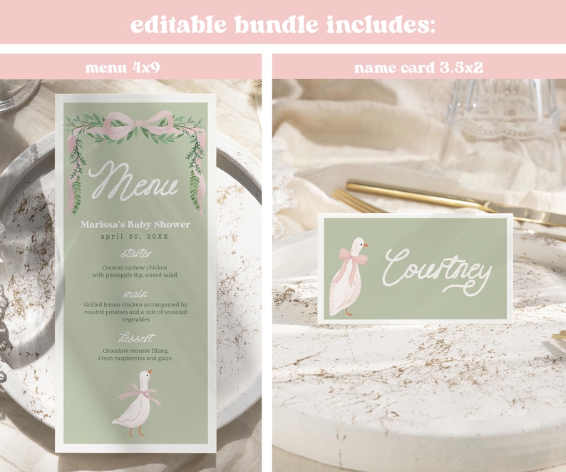 Pink Goose Baby Shower Bundle | Canva Editable Templates (digital ...