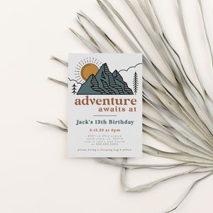 Adventure Awaits Birthday Invitation, Boy Birthday Invite, Mountain ...