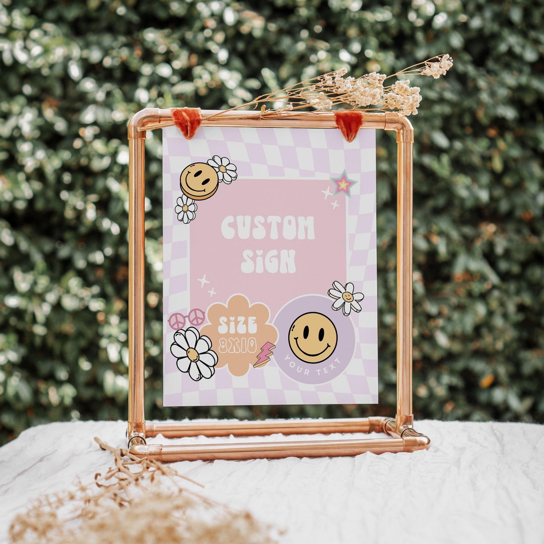 Preppy Smiley Face Birthday Sign, Editable Groovy Retro Birthday Sign ...