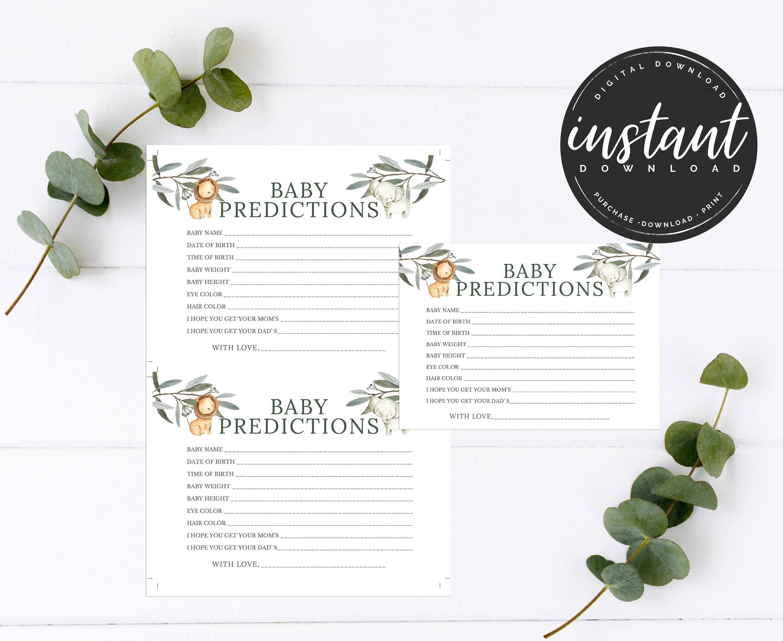 Baby Predictions Card Jungle Baby Shower Game Printable Baby - Etsy