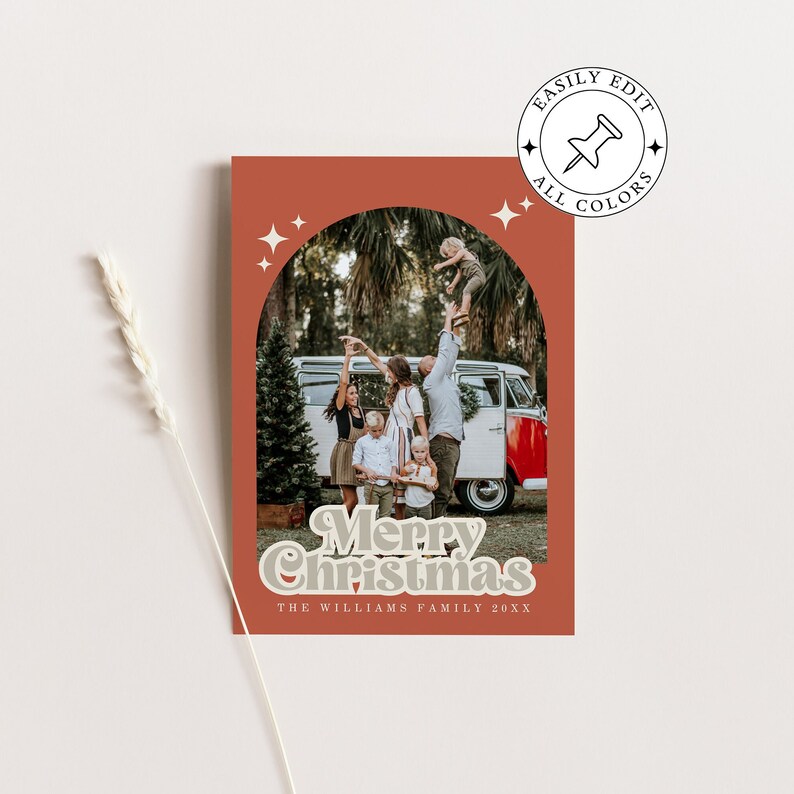 BOHO Retro Christmas Card Template Canva Arch Christmas Card ...