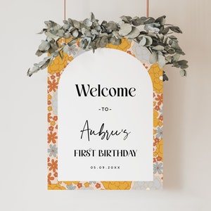 Groovy One Birthday Banner Template, Groovy One Photo Milestone Flags ...