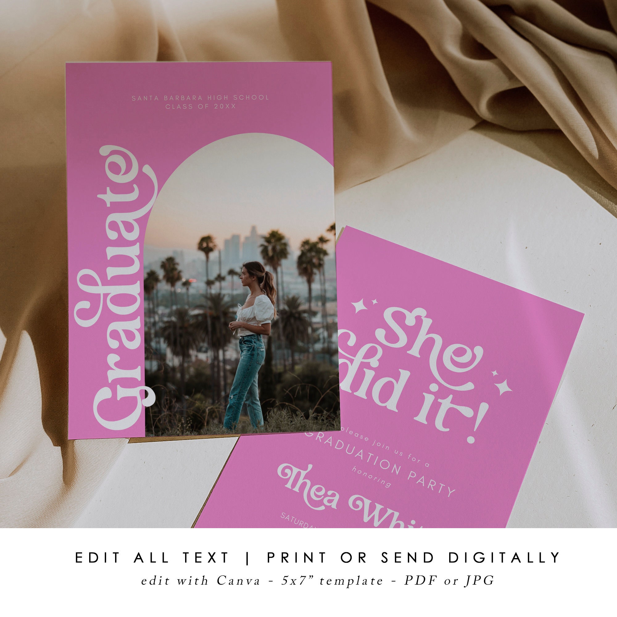 PINK Graduation Announcement Template, Minimalist Graduation Party ...