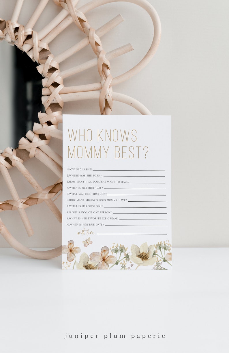 Who Knows Mommy Best Baby Shower Game Template Wildflower - Etsy