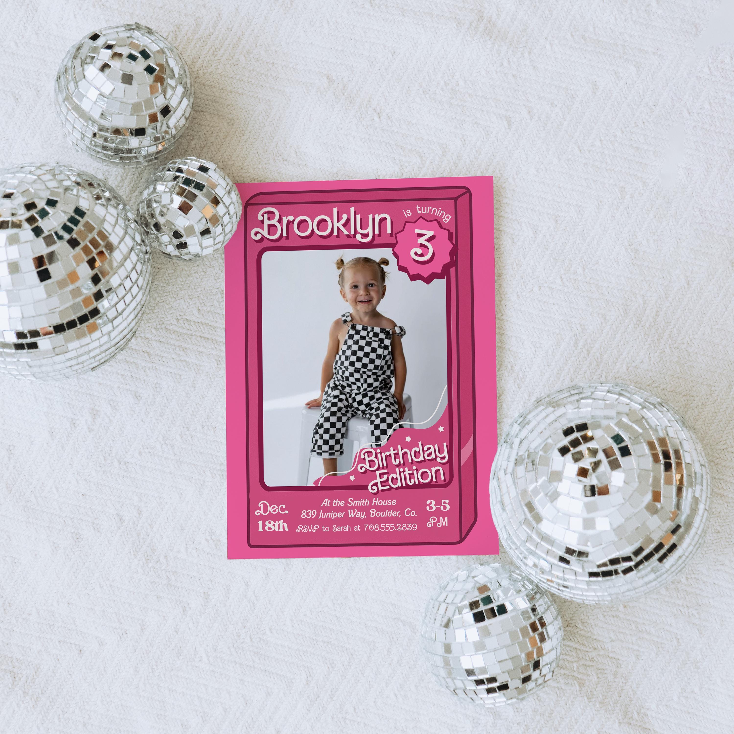 Editable Pink Glam Birthday Invitation Template Girl | Retro Doll Party ...