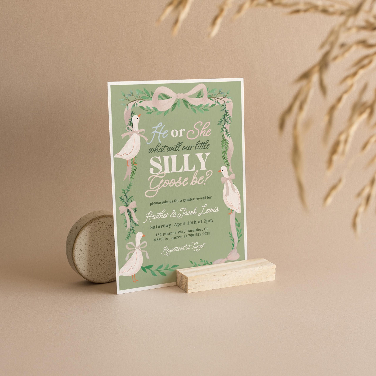 Silly Goose Gender Reveal Invitation – Editable Canva Template – He or ...