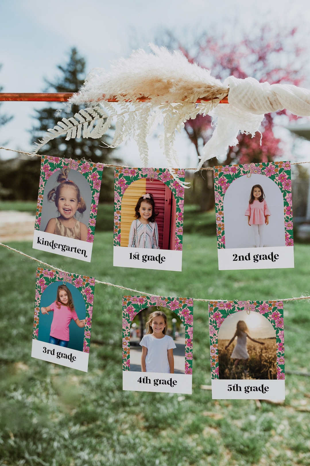 Boho Retro Graduation Photo Milestone Flags Template, Minimalist ...